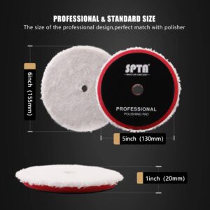 SPTA Microfiber Cutting Pads, Microfiber Finishing Pads 2Pcs 5Inch 125mm Microfiber Finishing Disc Soft Microfiber Wax Removal Pad for Dual Action Car Polisher Finishing Polishing Waxing -MPBFS5W-2