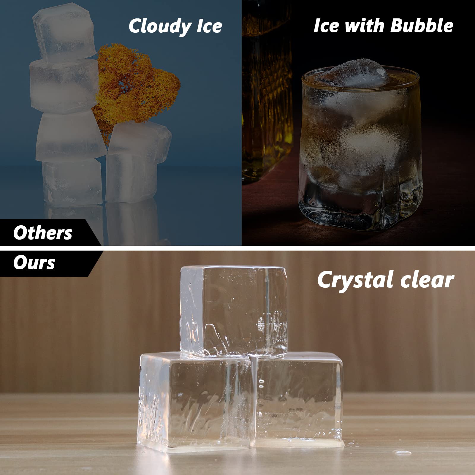 Das TooKii Clear Ice Cube Maker, Reusable 4 Hole Crystal Ice Mold, BPA Free Silicone Ice Cube Tray, 2 Inches Large Sphere Square Ice Maker for Whiskey & Drinks, Creative Gift for Family and Friends