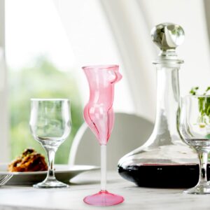 DOITOOL Miss Wine Glass Body Glass Set of 2 Clear Cocktail Glass Body Shaped, Unique Martini Glasses Beauty Body Shaped Wine Glass Goblet Cups Glassware for KTV Home Bar Club Restaurant ( Pink )