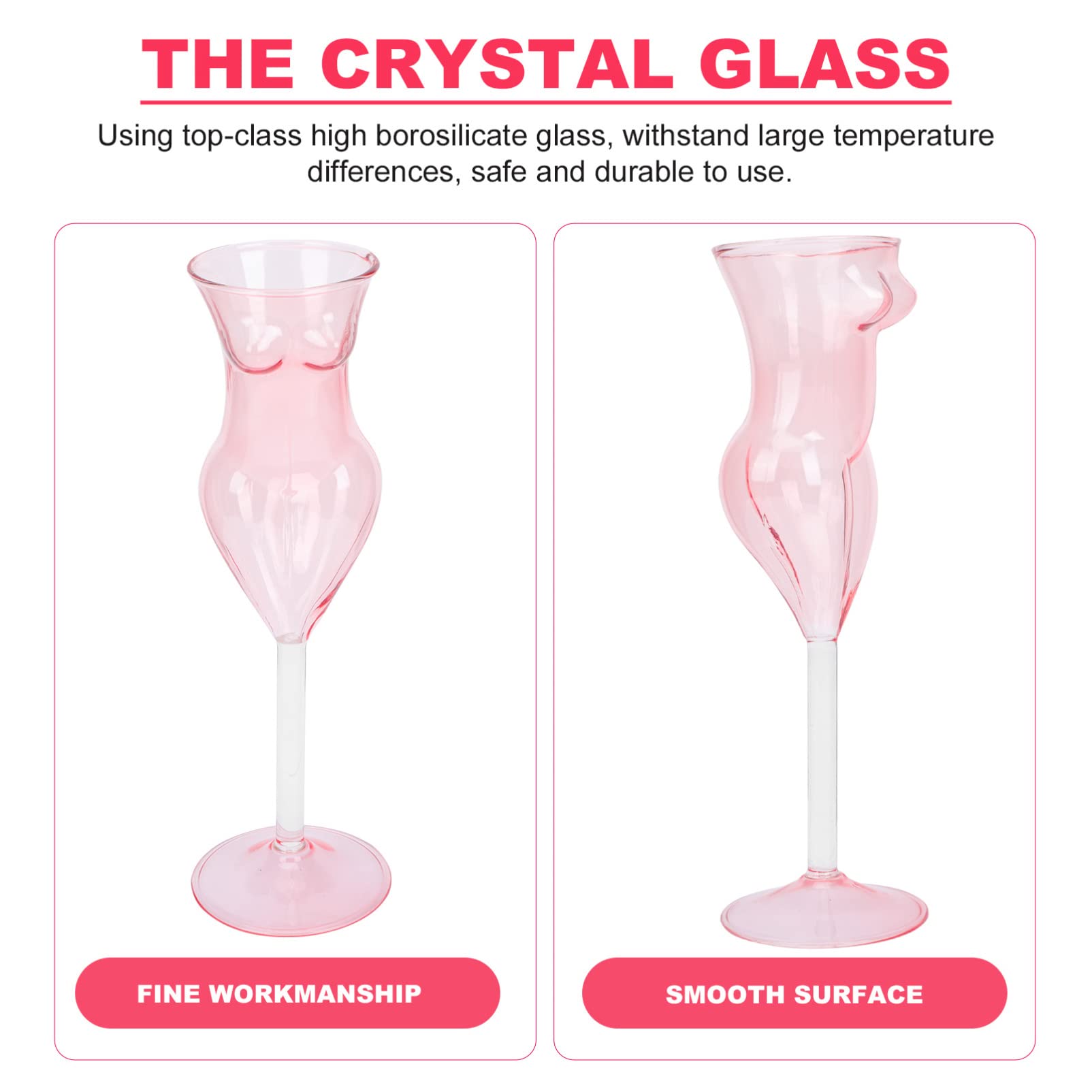 DOITOOL Miss Wine Glass Body Glass Set of 2 Clear Cocktail Glass Body Shaped, Unique Martini Glasses Beauty Body Shaped Wine Glass Goblet Cups Glassware for KTV Home Bar Club Restaurant ( Pink )