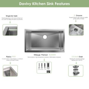 Davivy Undermount Kitchen Sink, 22inch Workstation Sink Single Bowl 16Gauge 10inch Deep Prep Kitchen Sinks (Undermount(22"Lx18"Wx10"D), Stainless Steel)