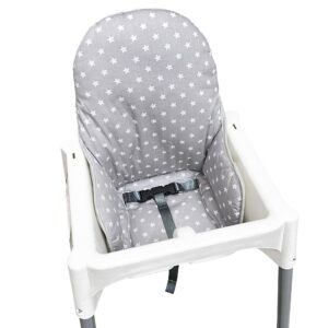 ZARPMA Cotton Seat Covers for IKEA Antilop Highchair,Cotton Surface and Cotton Padded,Forest Pattern Foldable Baby Highchair Cover for IKEA Child Chair Cushion (Grey Star)