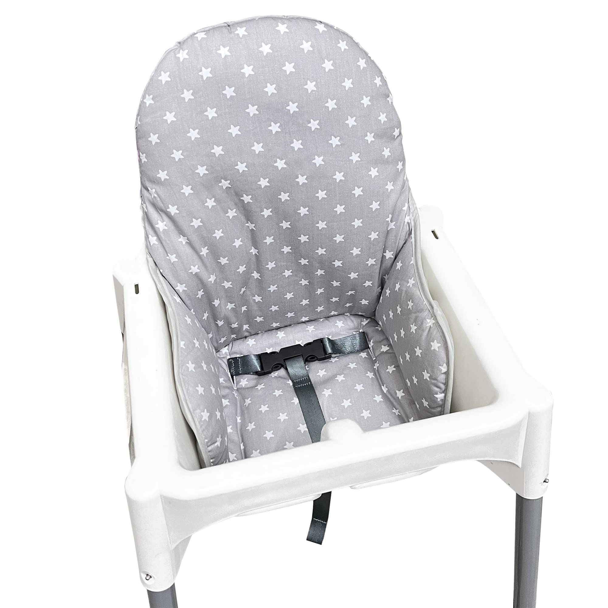 ZARPMA Cotton Seat Covers for IKEA Antilop Highchair,Cotton Surface and Cotton Padded,Forest Pattern Foldable Baby Highchair Cover for IKEA Child Chair Cushion (Grey Star)