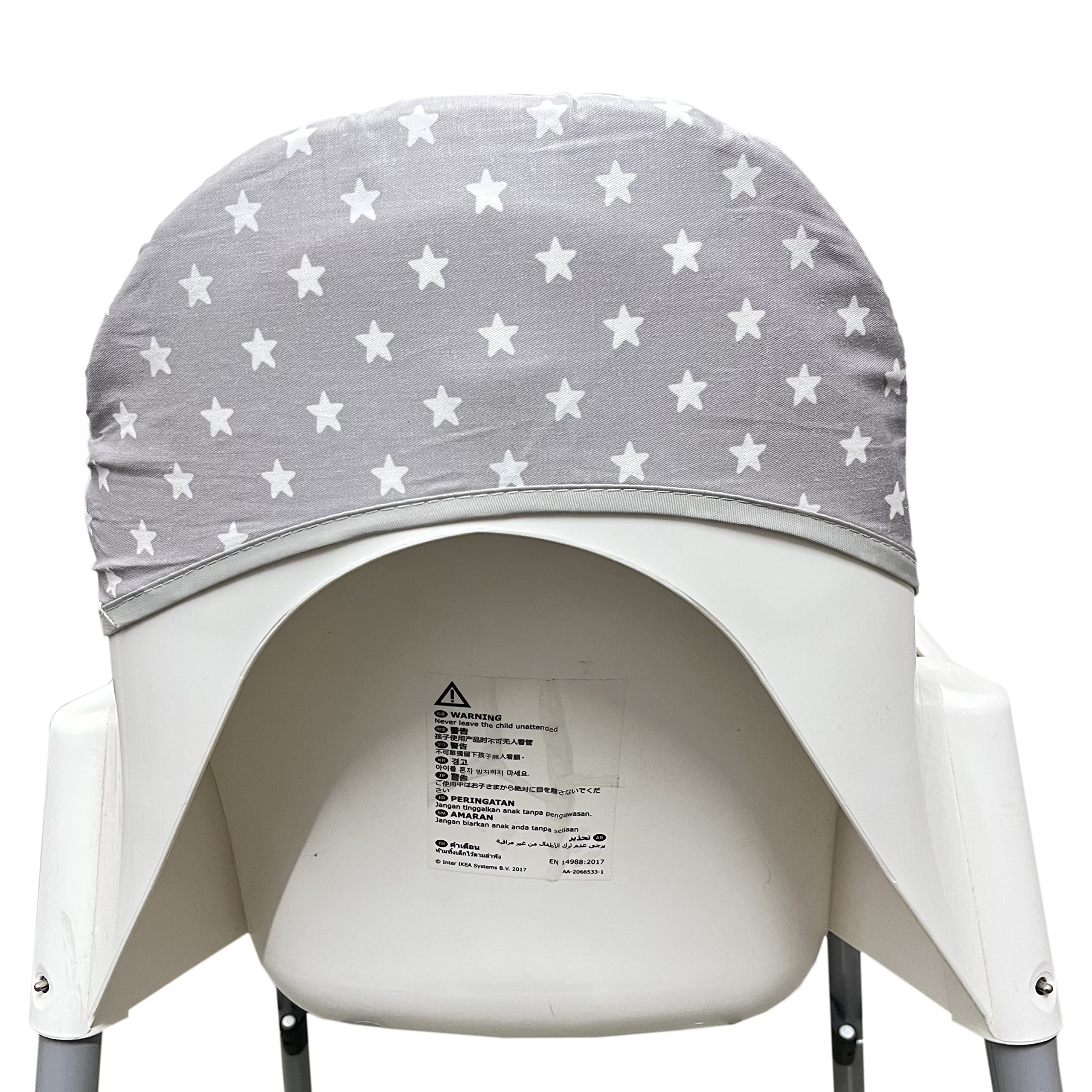 ZARPMA Cotton Seat Covers for IKEA Antilop Highchair,Cotton Surface and Cotton Padded,Forest Pattern Foldable Baby Highchair Cover for IKEA Child Chair Cushion (Grey Star)