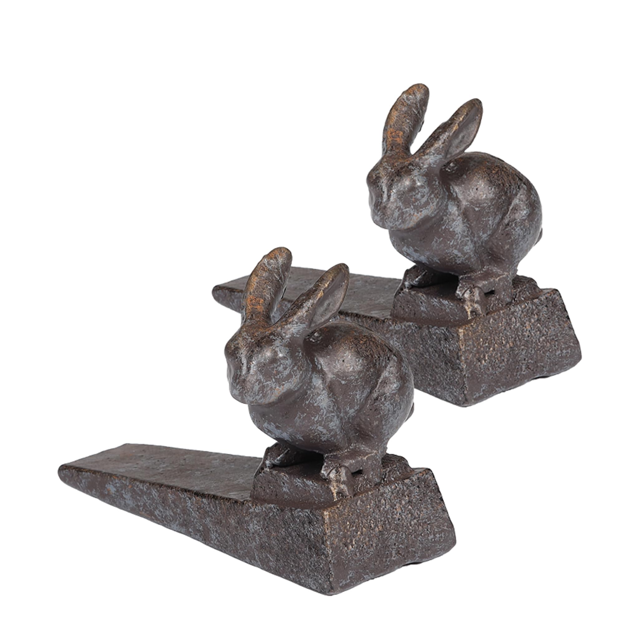 Cast Iron Bunny Door Stop, Set of 2 Decorative Rabbit Door Stopper Wedge, Brown