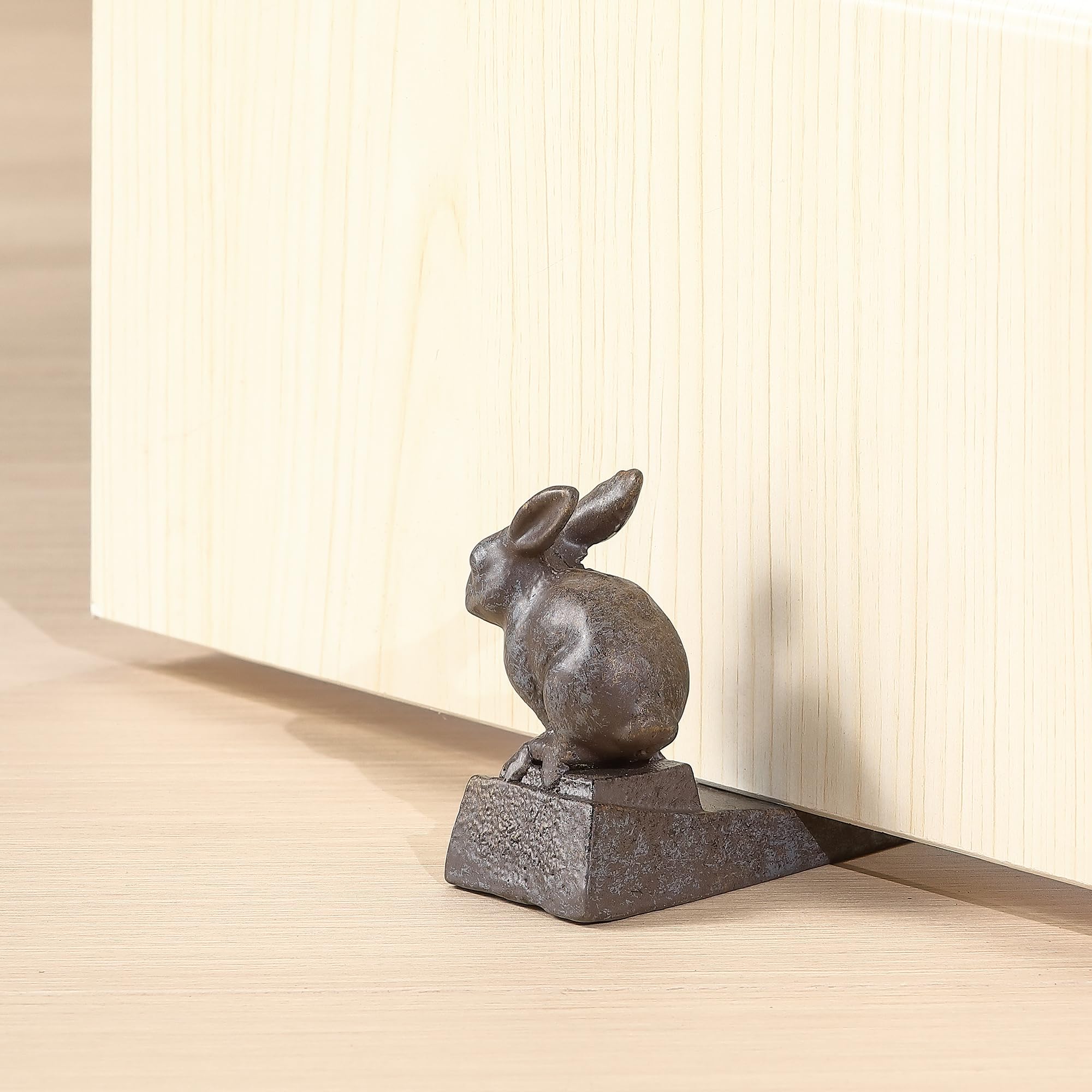 Cast Iron Bunny Door Stop, Set of 2 Decorative Rabbit Door Stopper Wedge, Brown