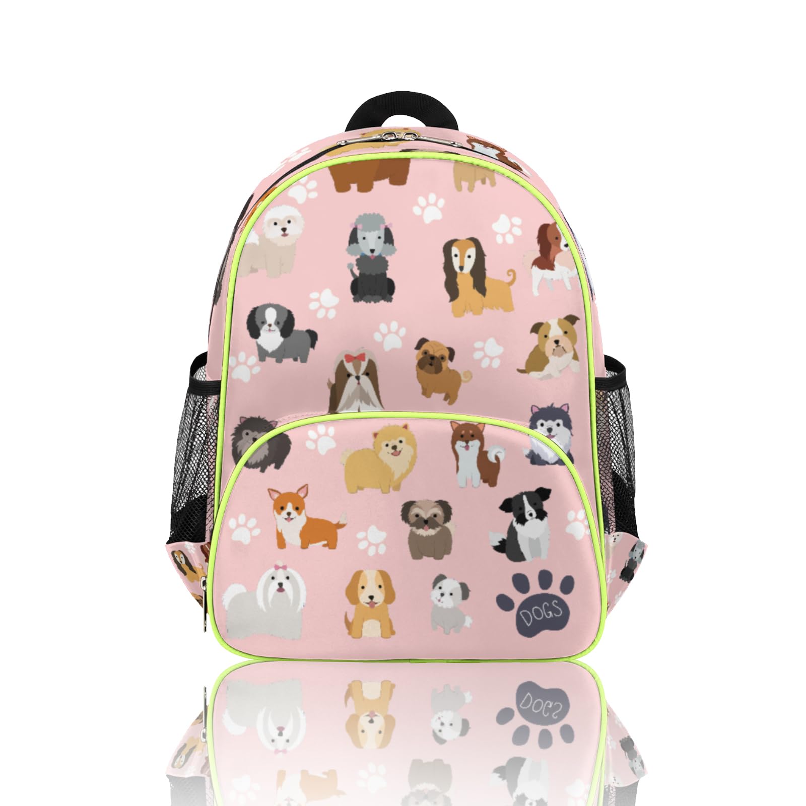 Dogs Backpack for Kids, Puppy Paws Pink Toddler Backpack for Girls 14.2 In, Waterproof Casual Daypack Preschool Backpack Kindergarten School Mini Bookbag with Chest Strap for Back to School