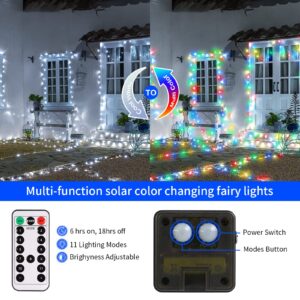 JMEXSUSS 2 Pack Solar Fairy Lights Color Changing, White and Multicolor 100 LED 33ft Solar String Lights Outdoor Waterproof, 11 Modes Copper Wire Solar Christmas Lights