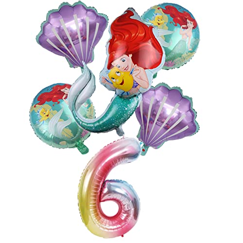 Little Mermaid Balloons Party Supplies Princess Mermaid 6th Birthday Balloon Bouquet Decorations (Mermaid 6th Birthday)