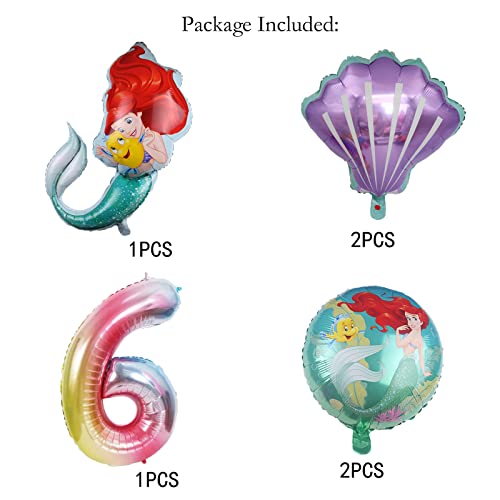 Little Mermaid Balloons Party Supplies Princess Mermaid 6th Birthday Balloon Bouquet Decorations (Mermaid 6th Birthday)