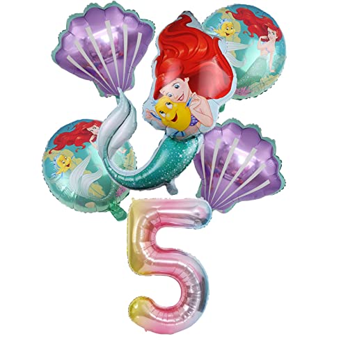 ALLPICK Little Mermaid Balloons Party Supplies Princess Mermaid 5th Birthday Balloon Bouquet Decorations (Mermaid 5th Birthday), Transparent