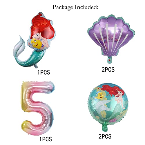 ALLPICK Little Mermaid Balloons Party Supplies Princess Mermaid 5th Birthday Balloon Bouquet Decorations (Mermaid 5th Birthday), Transparent