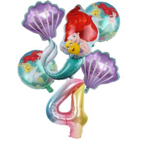 allpick little mermaid balloons party supplies princess mermaid 4th birthday balloon bouquet decorations (mermaid 4th birthday), transparent, mry-mer-sz