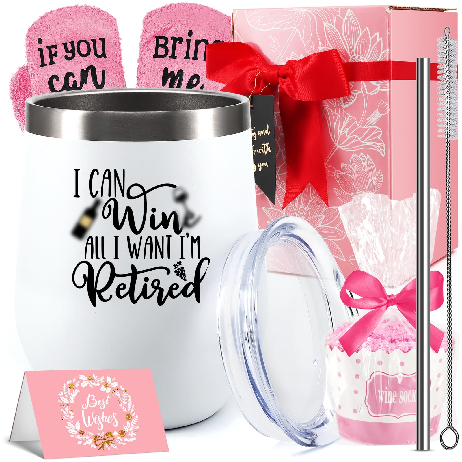 Funny Retirement Gifts Set Wine Tumbler 12 oz For Women - Humorous Gifts For Retired Coworkers - Unique I'm Retired Wine Cup With Funny Saying - Happy Retirement Gifts Decoration 2023