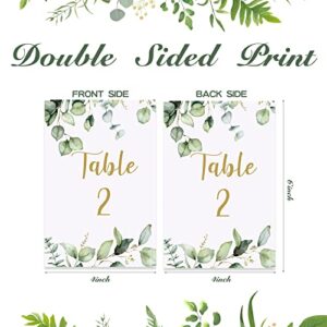 26 Pieces Wedding Table Numbers Cards 1-25 with Head Table Numbers Greenery Eucalyptus Table Cards Double Sided Party Table Numbers for Wedding Reception Baby Shower Birthday Bridal Party (Gold)