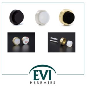 EVI Herrajes | Adhesive Door Stop for Wall/Handle | 24 x 14 mm | White Rubber | Stainless Steel | White Lacquered | Includes Screw + Fastening Plug | Mod. 04020524TPMNG