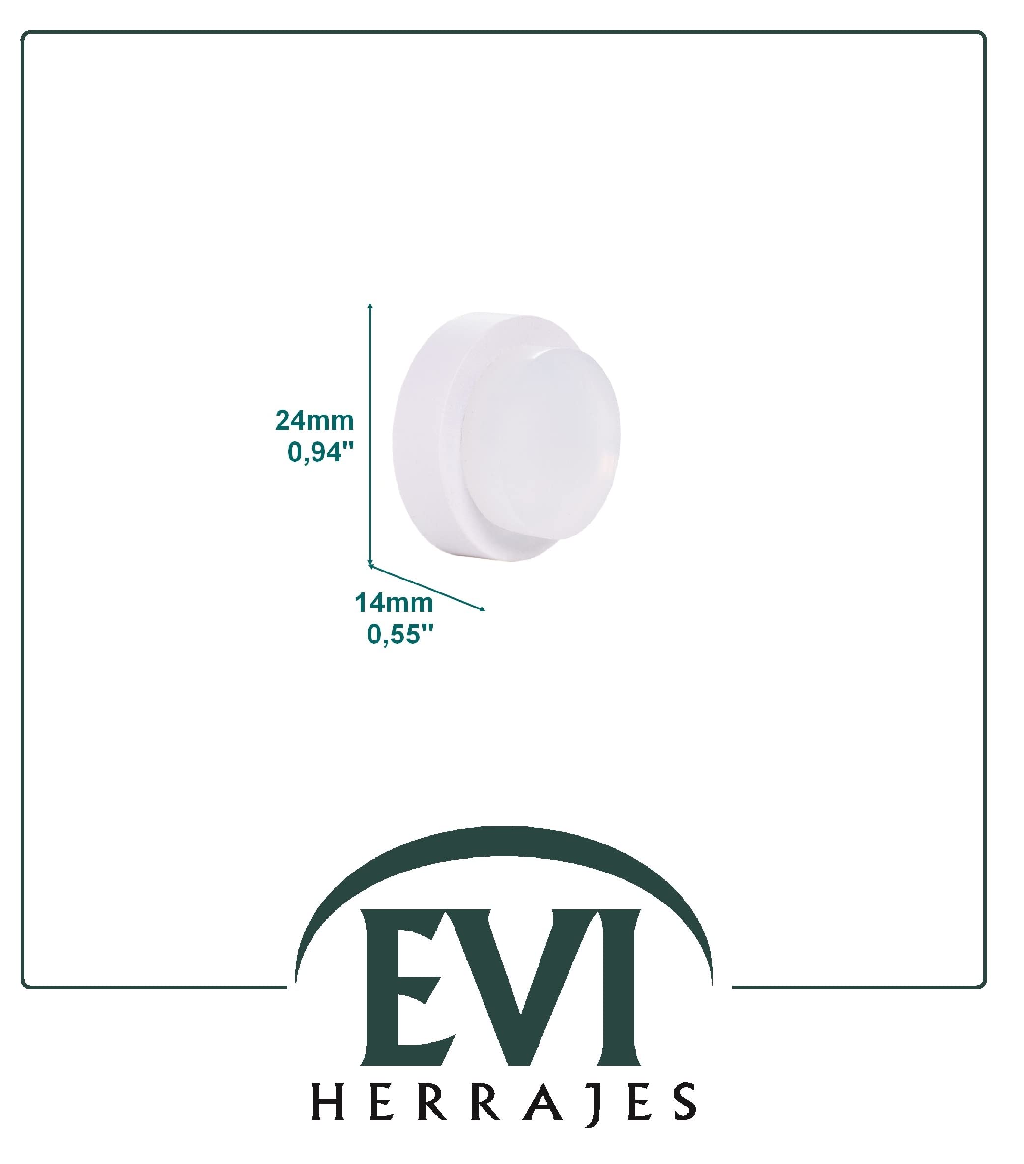 EVI Herrajes | Adhesive Door Stop for Wall/Handle | 24 x 14 mm | White Rubber | Stainless Steel | White Lacquered | Includes Screw + Fastening Plug | Mod. 04020524TPMNG