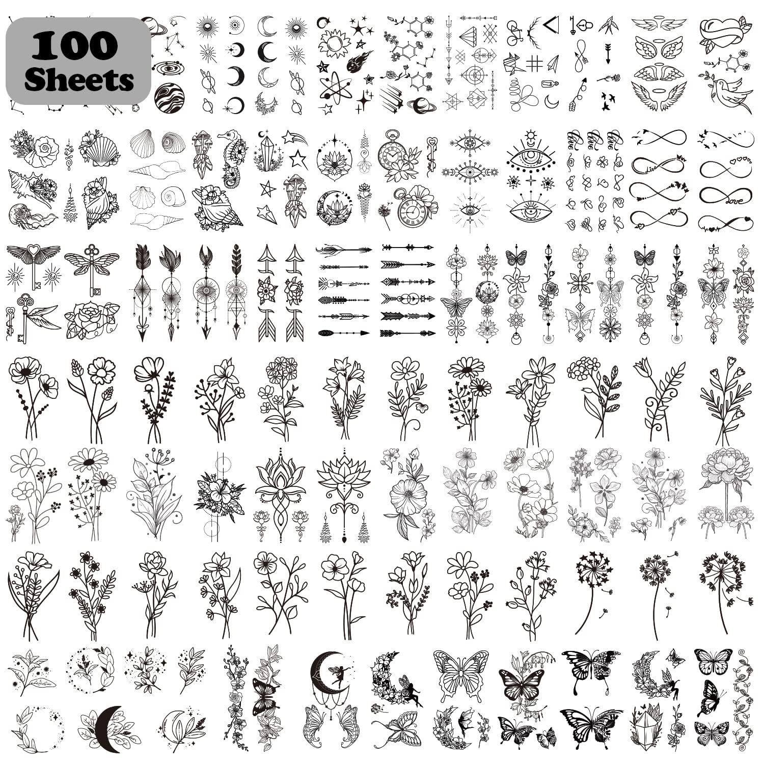 Cerlaza 100 Sheets Temporary Tattoos for Women Girls, 420 Mixed Styles Fake Tattoo Stickers that Look Real and Last Long, Realistic Henna Tattoo for Body Art Sticker