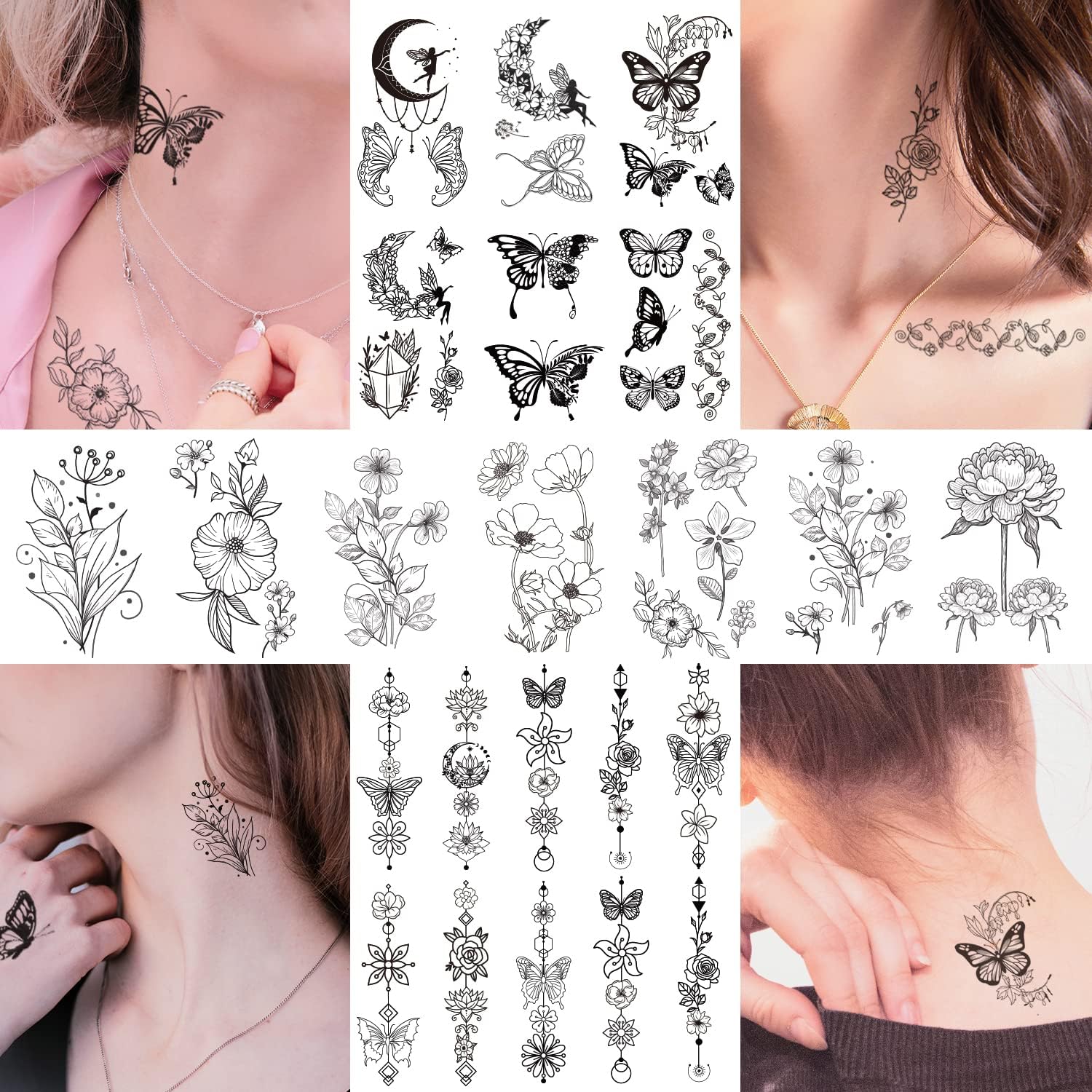 Cerlaza 100 Sheets Temporary Tattoos for Women Girls, 420 Mixed Styles Fake Tattoo Stickers that Look Real and Last Long, Realistic Henna Tattoo for Body Art Sticker