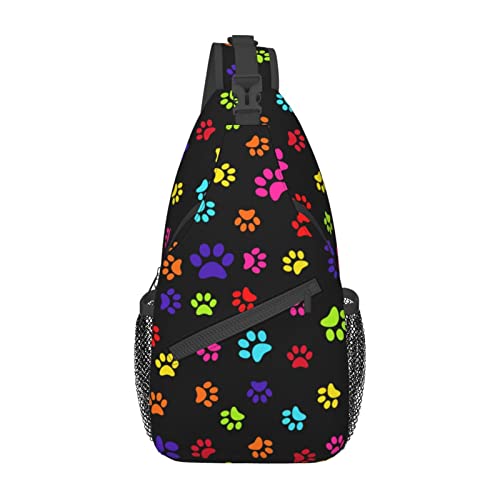 LAKUERVI Paws Chest Sling Bag Seamless Pattern With Colorful Dog Paws Crossbody Shoulder Backpack Adjustable Lightweight Animal Footprints Travel Hiking Casual Daypack for Men Women