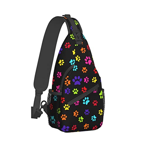 LAKUERVI Paws Chest Sling Bag Seamless Pattern With Colorful Dog Paws Crossbody Shoulder Backpack Adjustable Lightweight Animal Footprints Travel Hiking Casual Daypack for Men Women