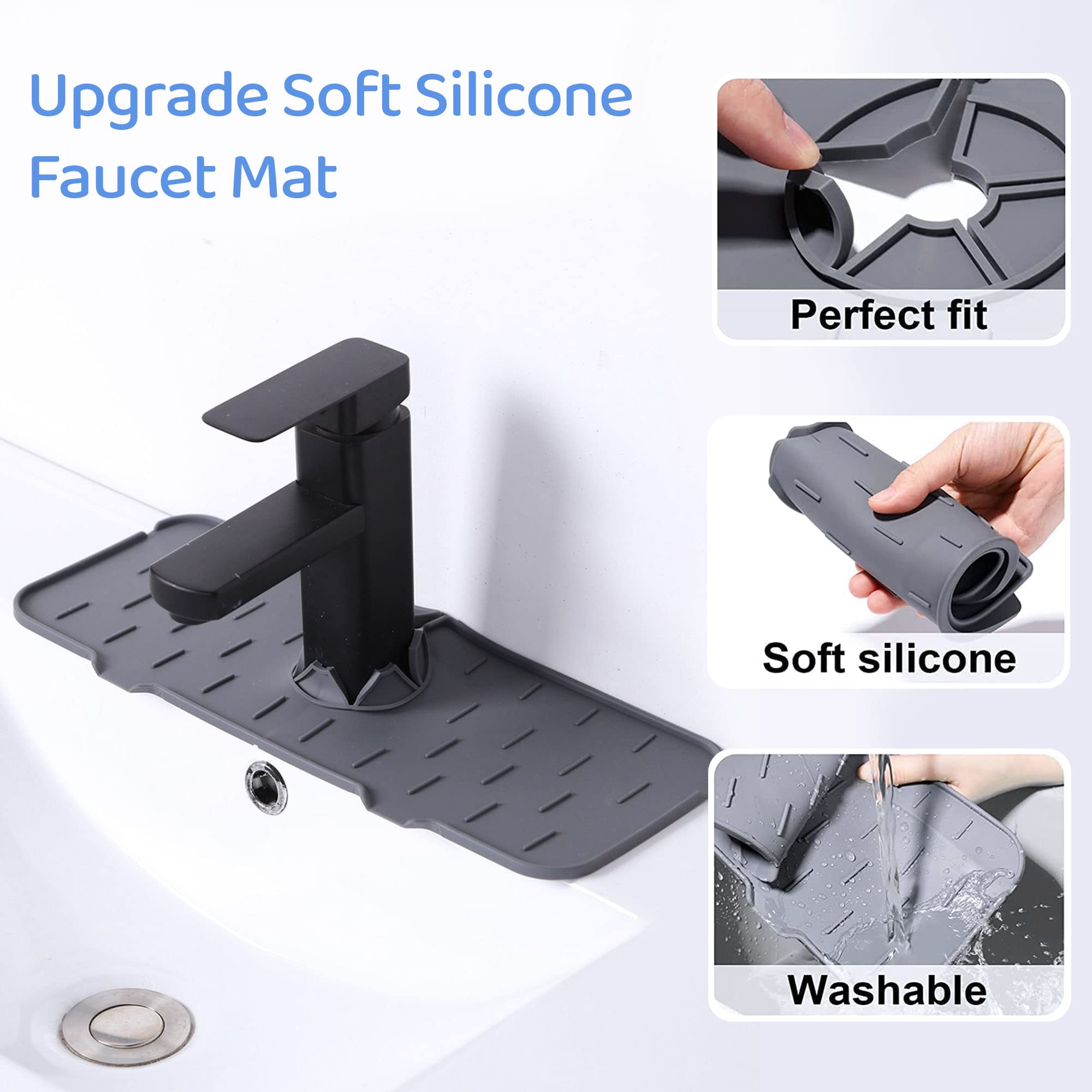 Silicone Faucet Handle Drip Catcher Tray - Sink Splash Guard, Faucet Handle Drip Catcher - Silicone Mats For Kitchen Counter, Sink Protectors For Kitchen Sink - KitchenGuard Mat, Silicone Faucet Mat