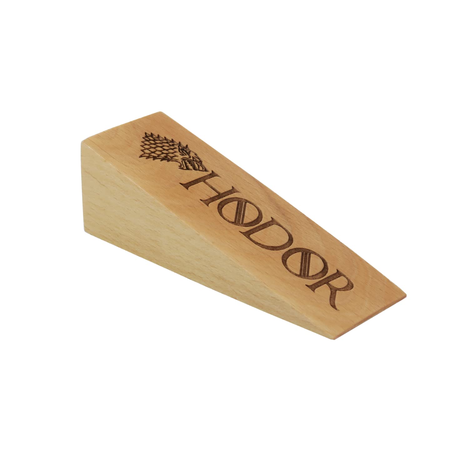 Hodor Door Stopper Natural Beech Wood Anti Slip Rubber Wedge GoT Compatible with Every Surface 2 Pack Gift Engraved Merchandise Gag