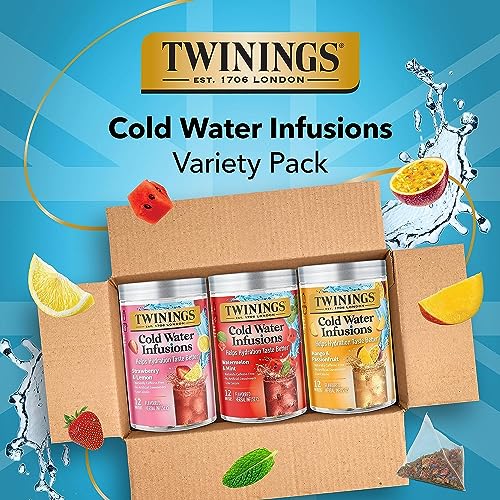 Twinings Cold Infuse Water Enhancer Tea Sampler, Strawberry-Lemon, Mango-Passionfruit, Watermelon-Mint, 12 Count (Pack of 3)