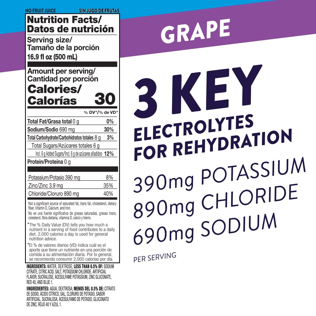 Pedialyte Electrolyte Solution, Grape, Hydration Drink, 1 bottle, half liter each