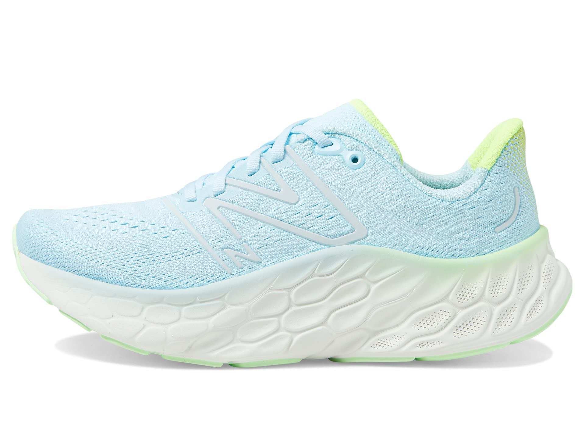 New Balance Women's Fresh Foam X More V4 Running Shoe, Bleach Blue/Green Aura/White, 13 Wide