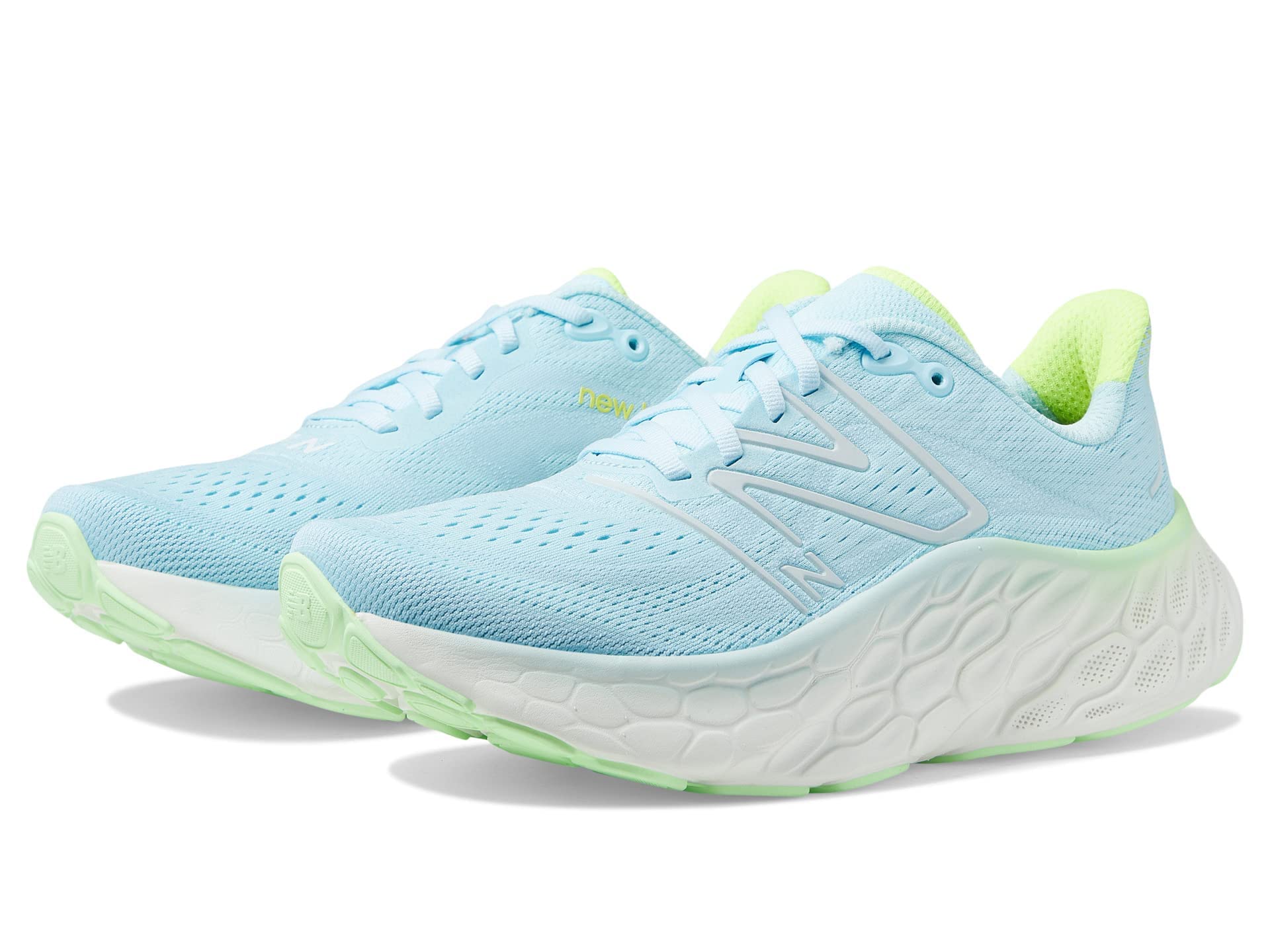 New Balance Women's Fresh Foam X More V4 Running Shoe, Bleach Blue/Green Aura/White, 13 Wide