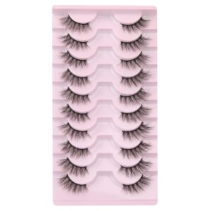 wiwoseo false eyelashes half lashes strip natural wispy fluffy faux mink lashes 14mm eyelashes 10 pairs pack