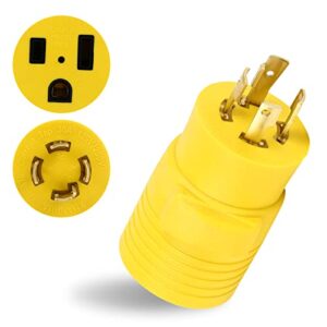 hdws nema l14-30p to 6-50r 240v compact generator adapter connector, 30amp twist lock 4 prong male plug to 3 prong female receptacle adapter for welder generator dryer ev charger, yellow