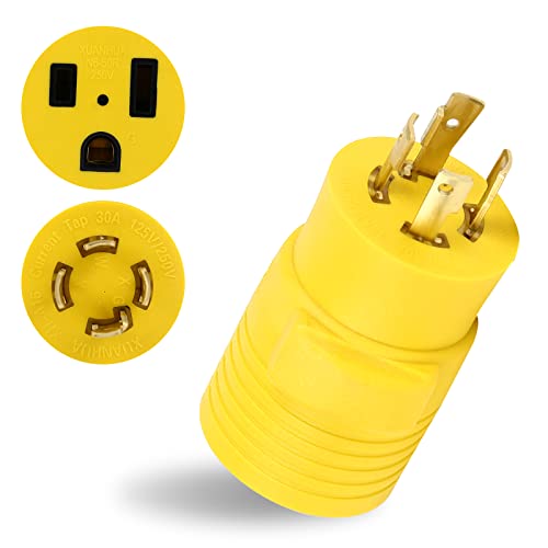 HDWS NEMA L14-30P to 6-50R 240V Compact Generator Adapter Connector, 30Amp Twist Lock 4 Prong Male Plug to 3 Prong Female Receptacle Adapter for Welder Generator Dryer EV Charger, Yellow