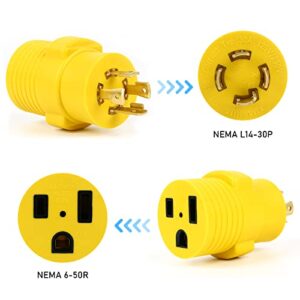 HDWS NEMA L14-30P to 6-50R 240V Compact Generator Adapter Connector, 30Amp Twist Lock 4 Prong Male Plug to 3 Prong Female Receptacle Adapter for Welder Generator Dryer EV Charger, Yellow