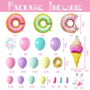 Amandir 139pcs Pastel Donut Balloon Garland Arch Kit, Donut Sweet One Birthday Party Decorations Pink Sprinkles Confetti Ice Cream Foil Balloons for Donut Grow Up Baby Shower Two Sweet Party Supplies