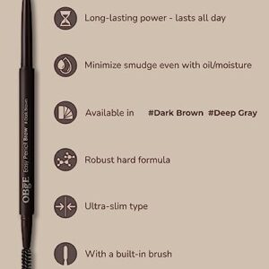 OBgE Easy Pencil Brow (Dark Brown, 0.003oz) - Ultra Fine Eyebrow Pencil with Brush for Precise and Effortless Brow Shaping. Long Lasting Natural Color.