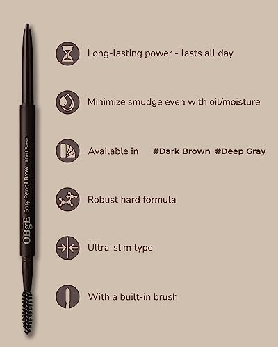 OBgE Easy Pencil Brow (Dark Brown, 0.003oz) - Ultra Fine Eyebrow Pencil with Brush for Precise and Effortless Brow Shaping. Long Lasting Natural Color.