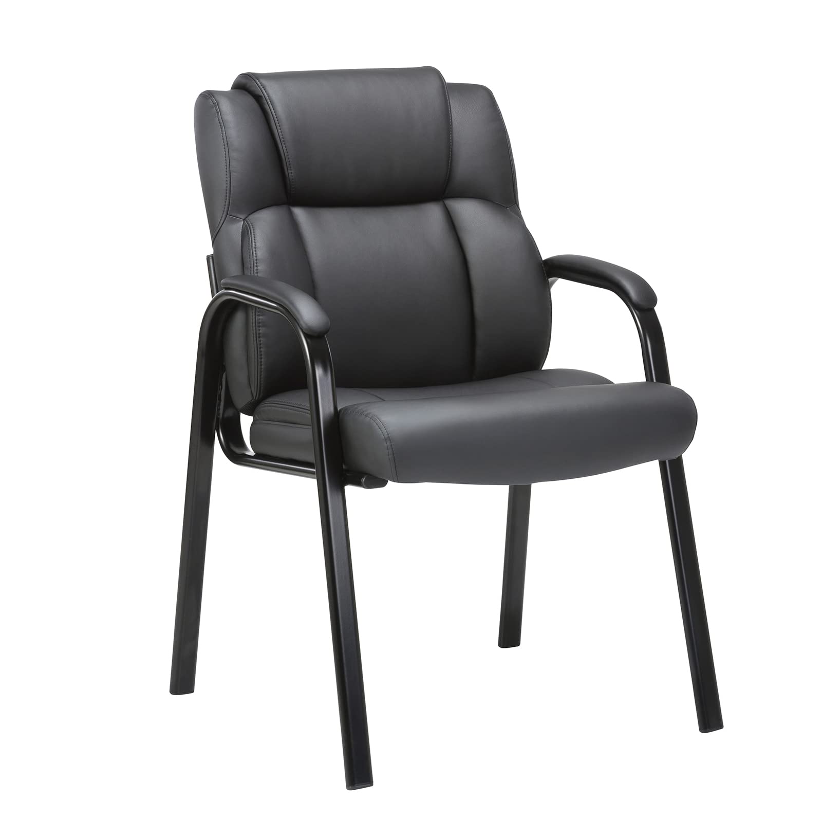 CLATINA Leather Guest Chair with Padded Arm Rest for Reception Meeting Conference and Waiting Room Side Office Home Black