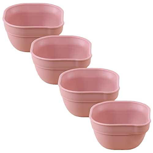 Re-Play Made in USA 8 Oz. Dip 'n' Pour Toddler Bowls, Set of 4 - Dishwasher and Microwave Safe Snack Bowls with Deep Sides and a Wide Flat Bottom - 3.5" x 3.5" x 2", Desert Rose