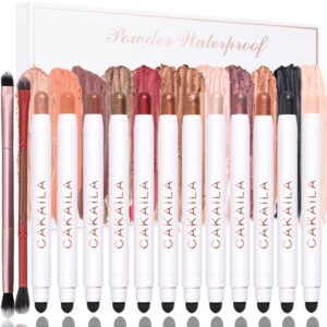 topcent 12pcs eyeshadow stick soft creamy matte shimmer eye shadow pencil crayon highlighting pigmented shiny eyeshadow pencil waterproof classy shimmer eye shadow sticks sets (12pcs)