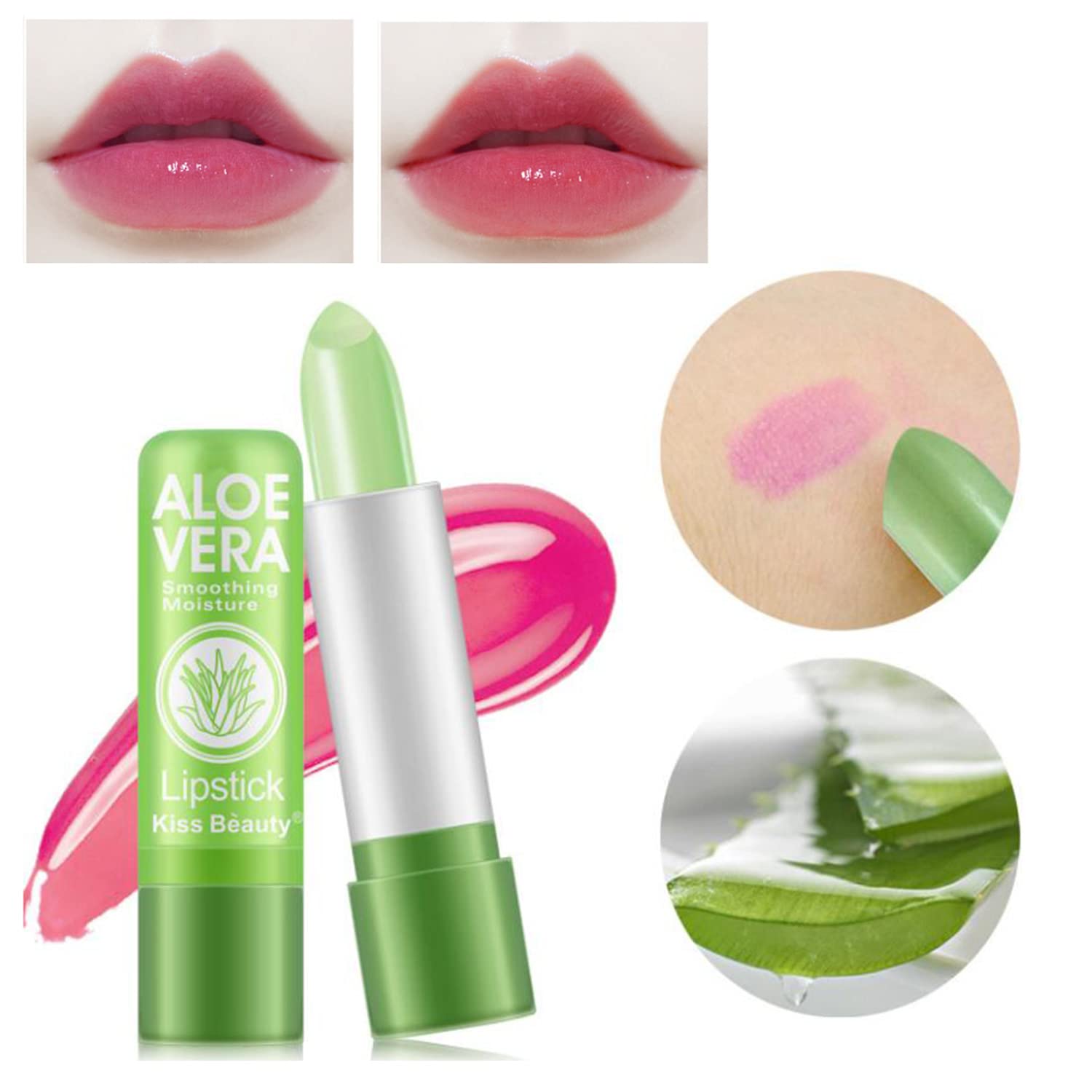 BestLand 5 Pack Aloe Vera Color Changing Lipstick, Long Lasting Moisturizing Temperature Color Changing Aloe Vera Lip Gloss Lip Balm, Green Lipstick that Turns Pink Magic lipstick Makeup (Aloe Vera)