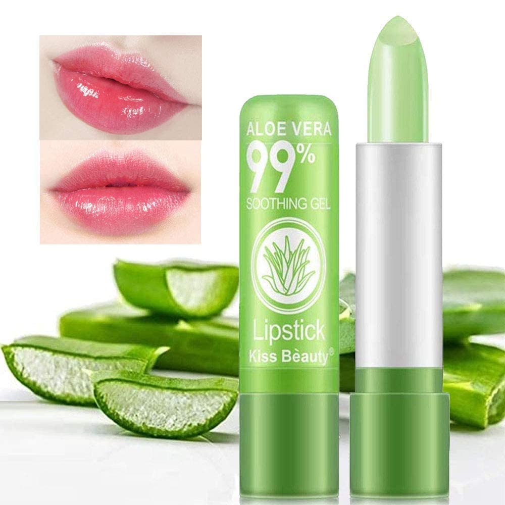 BestLand 5 Pack Aloe Vera Color Changing Lipstick, Long Lasting Moisturizing Temperature Color Changing Aloe Vera Lip Gloss Lip Balm, Green Lipstick that Turns Pink Magic lipstick Makeup (Aloe Vera)