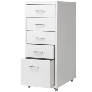 miocasa 5 drawer metal file cabinet mobile underdesk chest for home office (white)