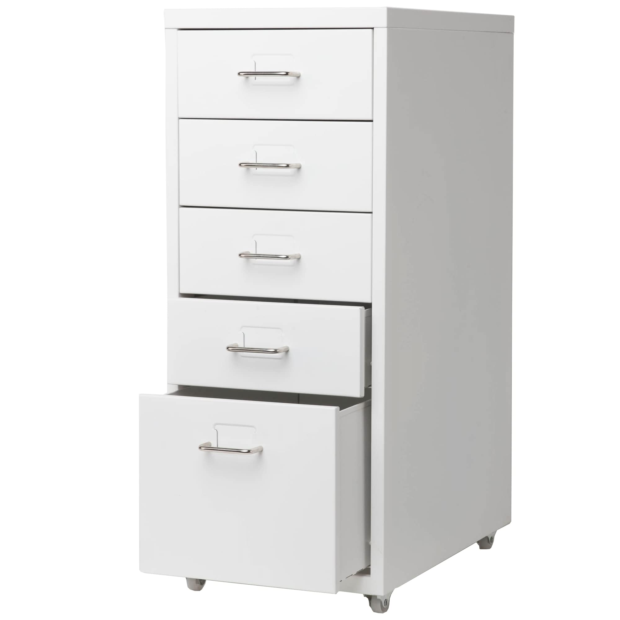 MIOCASA 5 Drawer Metal File Cabinet Mobile Underdesk Chest for Home Office (White)