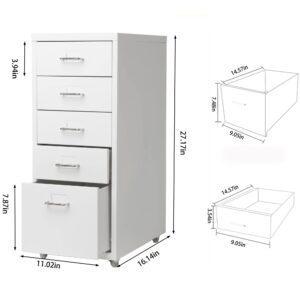 MIOCASA 5 Drawer Metal File Cabinet Mobile Underdesk Chest for Home Office (White)