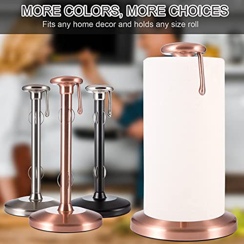 LKKL Paper Towel Holder Countertop, One Hand Tear Kitchen Paper Towel Holder Stand with Sturdy Weighted Base, Standing Paper Towel Roll Holder for Kitchen Bathroom Laundry, Stainless Steel Rose Gold