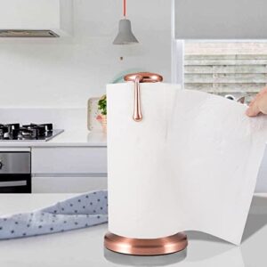 LKKL Paper Towel Holder Countertop, One Hand Tear Kitchen Paper Towel Holder Stand with Sturdy Weighted Base, Standing Paper Towel Roll Holder for Kitchen Bathroom Laundry, Stainless Steel Rose Gold