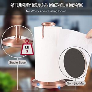 LKKL Paper Towel Holder Countertop, One Hand Tear Kitchen Paper Towel Holder Stand with Sturdy Weighted Base, Standing Paper Towel Roll Holder for Kitchen Bathroom Laundry, Stainless Steel Rose Gold