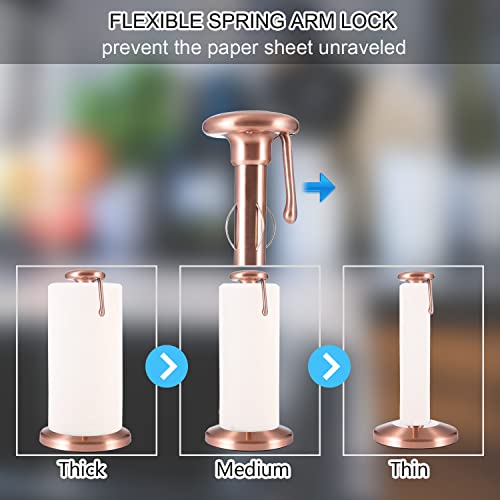 LKKL Paper Towel Holder Countertop, One Hand Tear Kitchen Paper Towel Holder Stand with Sturdy Weighted Base, Standing Paper Towel Roll Holder for Kitchen Bathroom Laundry, Stainless Steel Rose Gold